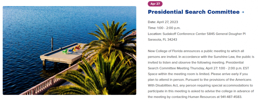 New College Presidential Search Committee members have been announced ...